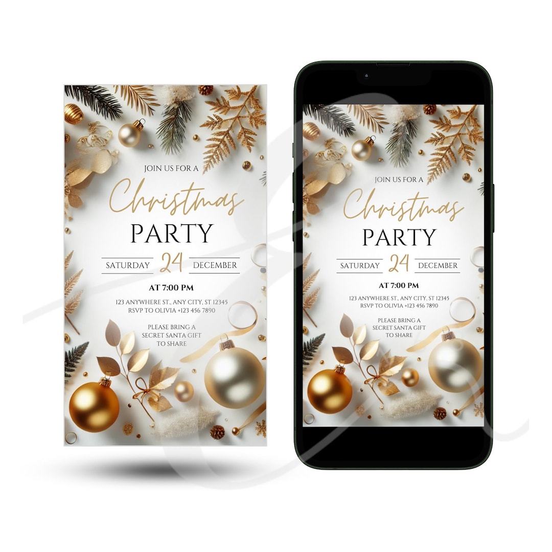 Digital Invitation, Christmas Party Invitation, Gold Holiday Party ...
