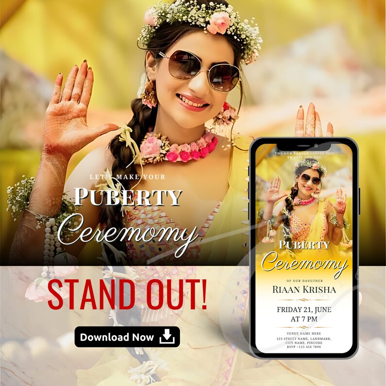 Digital Invitation, Puberty Ceremony Invitation, Editable Puberty ...