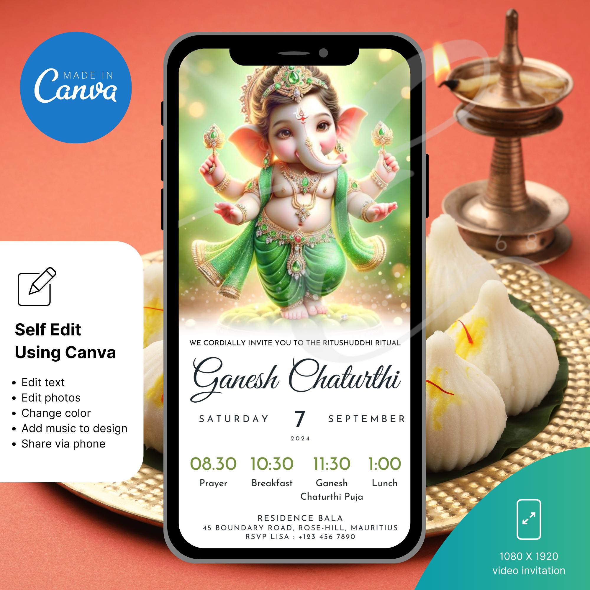 Digital Invitation, Ganpati Invitation Card, Ganpati Invitation ...