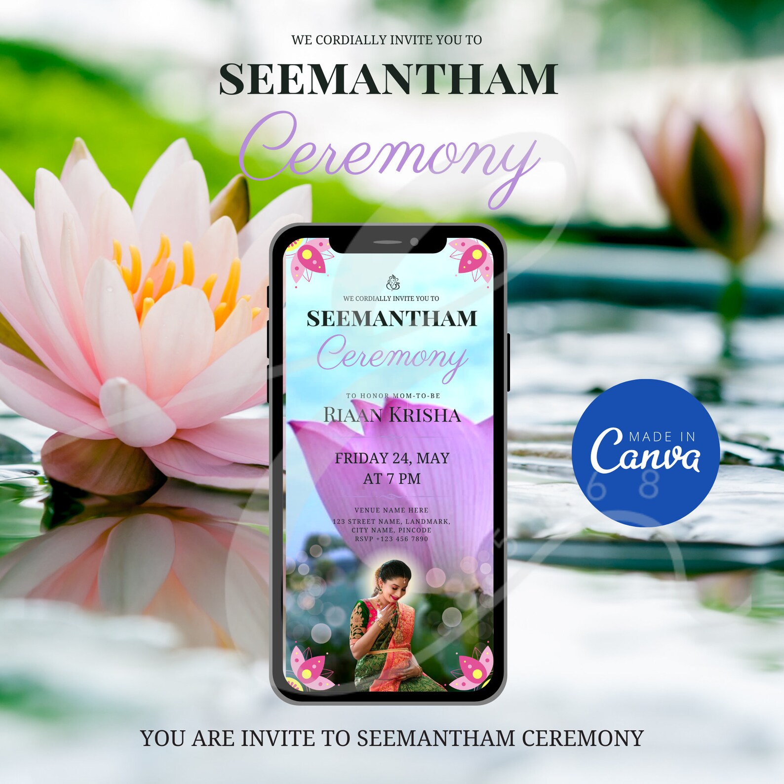 Digital Invitation, Seemantham Invitation, Indian Baby Shower ...
