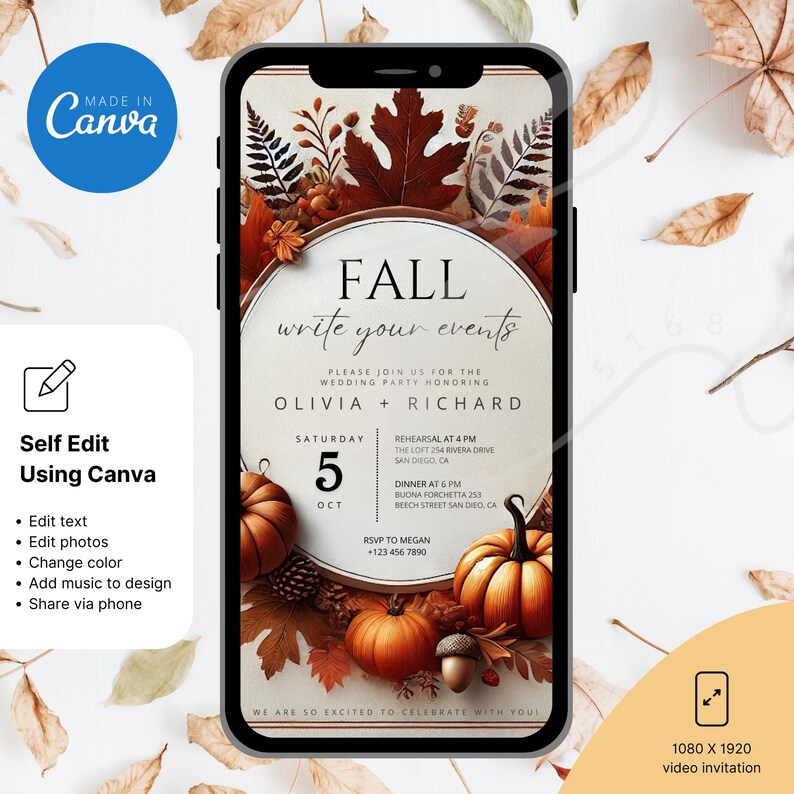 Animated Invitation, Rustic Fall Harvest Party Invitation, Autumn ...