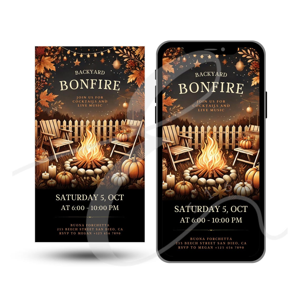 Digital Invitation, Bonfire Invitation, Rustic Bonfire Invitation, Fall ...