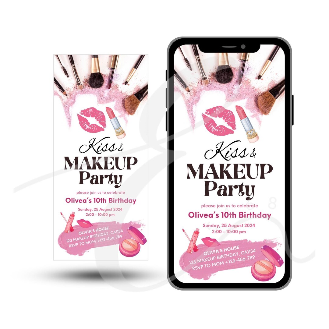 Digital Invitation, Makeup Invitation, National Kiss and Make up Day ...