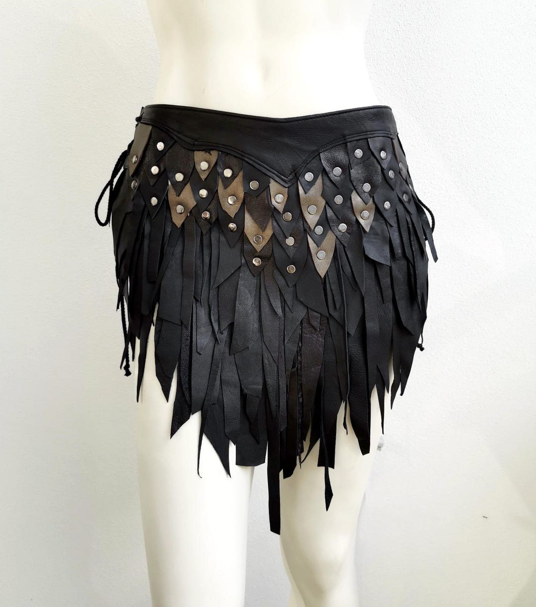 Black Leather Scale Mini Skirt: Fringed Post-apocalyptic Costume - Etsy