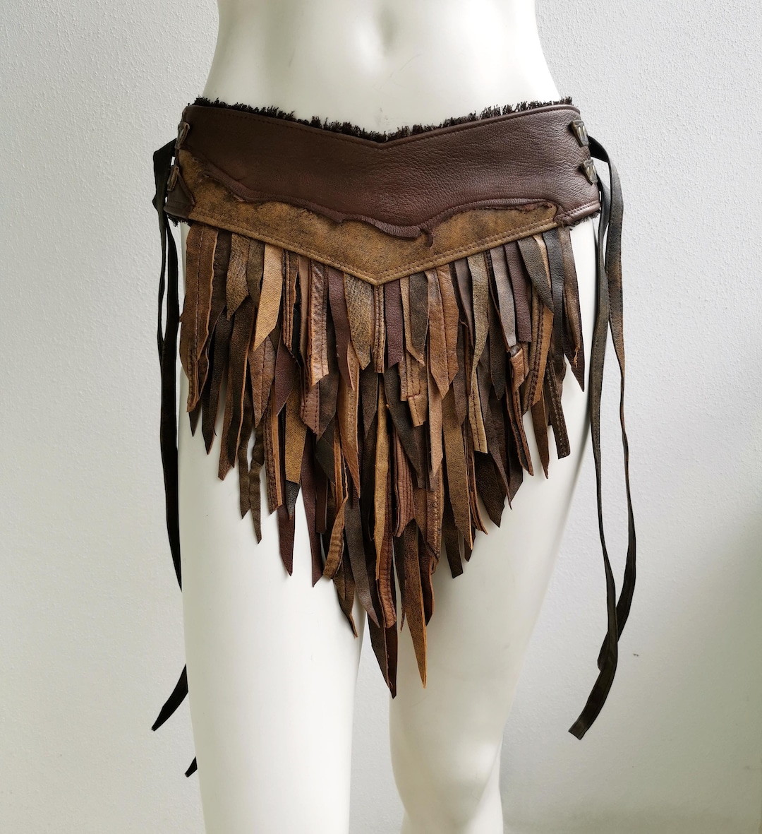 Dream Warriors Brown/tan Leather Tattered Fringe Mini Skirt/loincloth ...