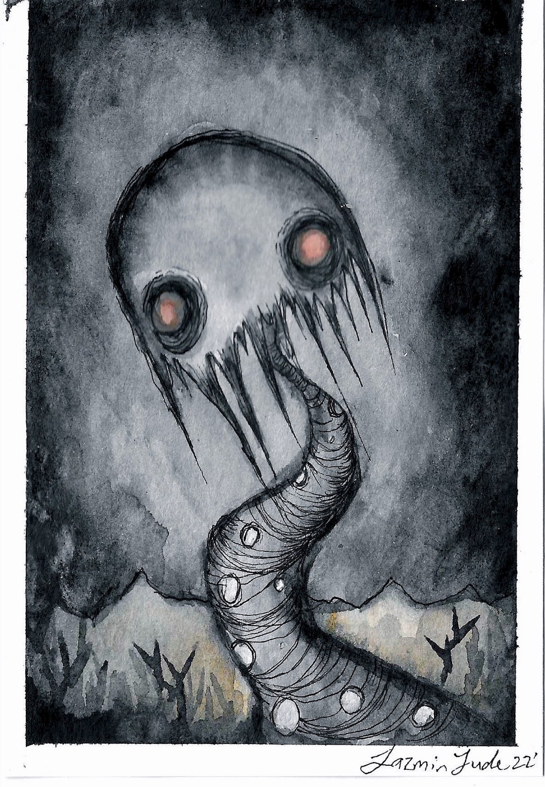 Scary Monster - Spooky Monster - Worm Monster - Worm Art - Weird Worm ...
