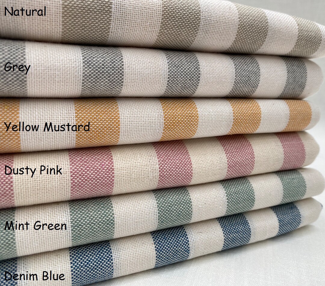 Linen Look White STRIPES Culla Fabric Furnishing Curtain Upholstery ...