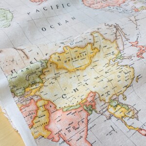 BEIGE WORLD MAP 3 Designer Curtain Upholstery Cotton Fabric Material ...