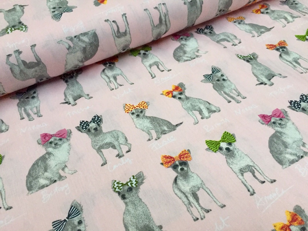 Cute Chihuahua Cotton Fabric Pink Animal Dog Print Silky Poplin 100% ...