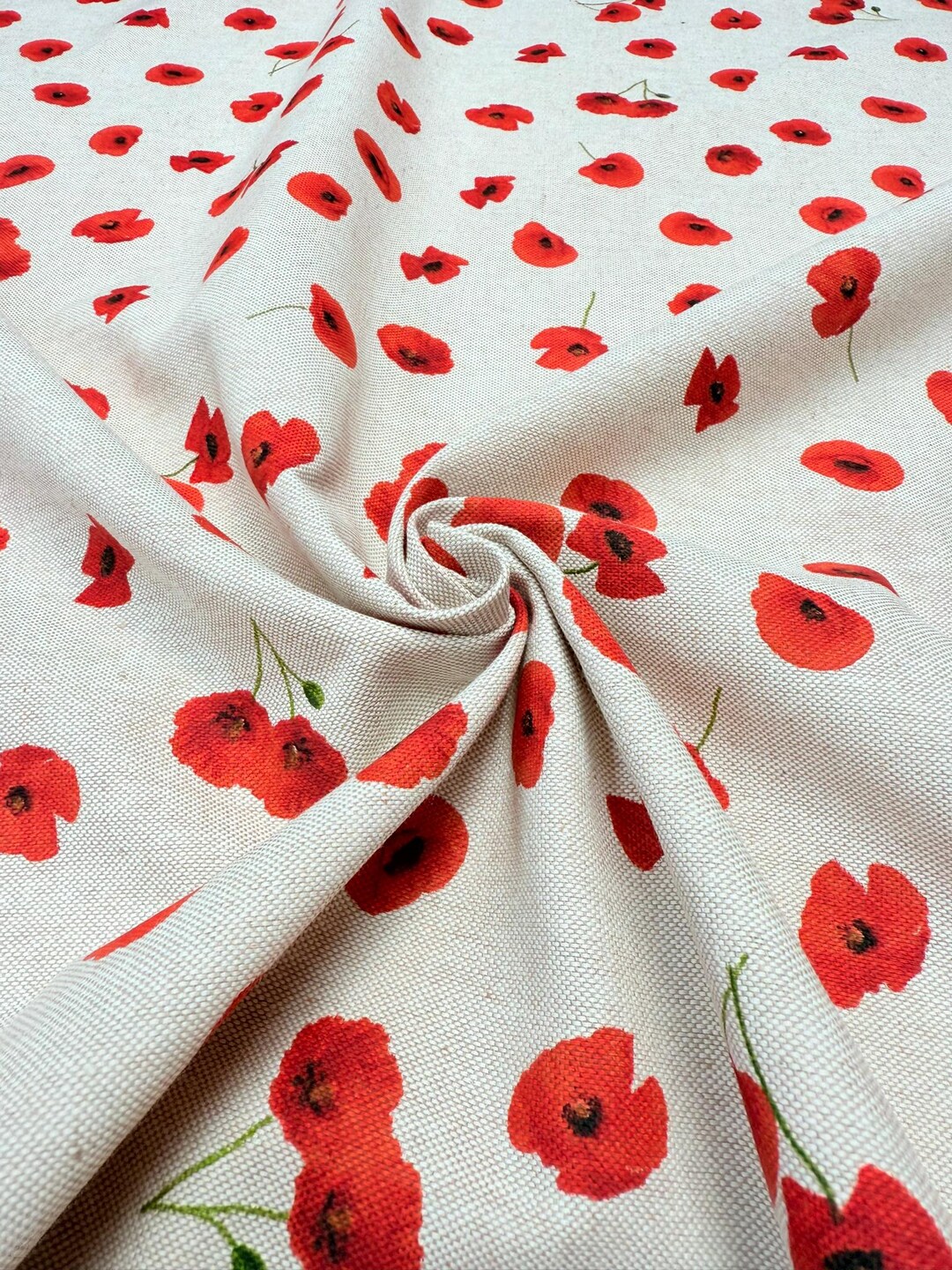 Mini Red Poppy Flowers Fabric Remembrance Day Poppies Print Home Decor ...