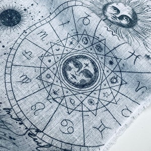 Zodiac Print Fabric Sky Stars Galaxy Space Astrology Horoscope Sun Moon ...