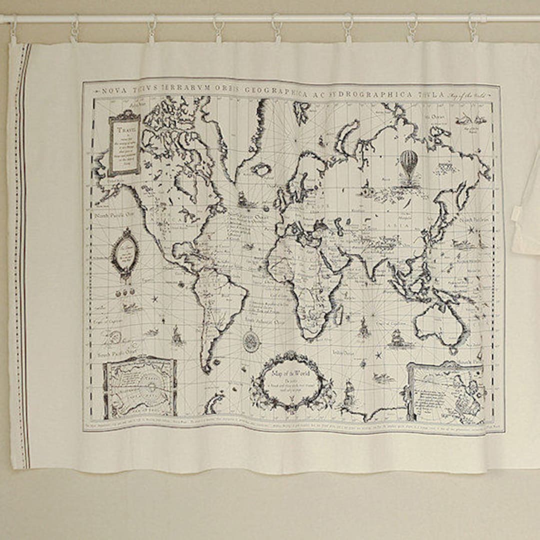 World Map Retro Vintage Hanging Tapestry Linen Map Panel Cotton Curtain ...