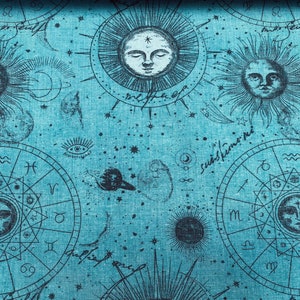 Zodiac Print Fabric Sky Stars Galaxy Space Astrology Horoscope Sun Moon ...