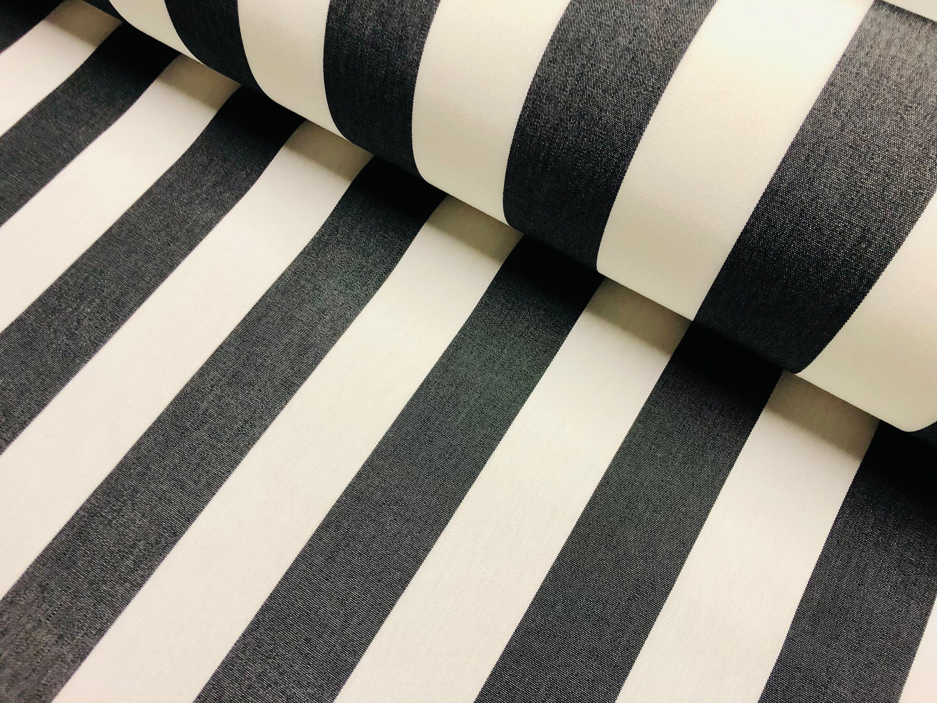 Charcoal Grey & White Striped DRALON Outdoor Fabric Acrylic Teflon ...