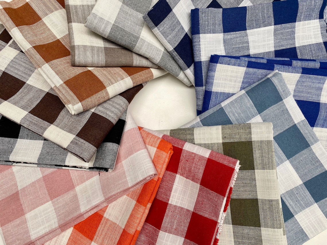 Gingham Linen Checked Linen Fabric Plaid Material Buffalo Check Cotton ...
