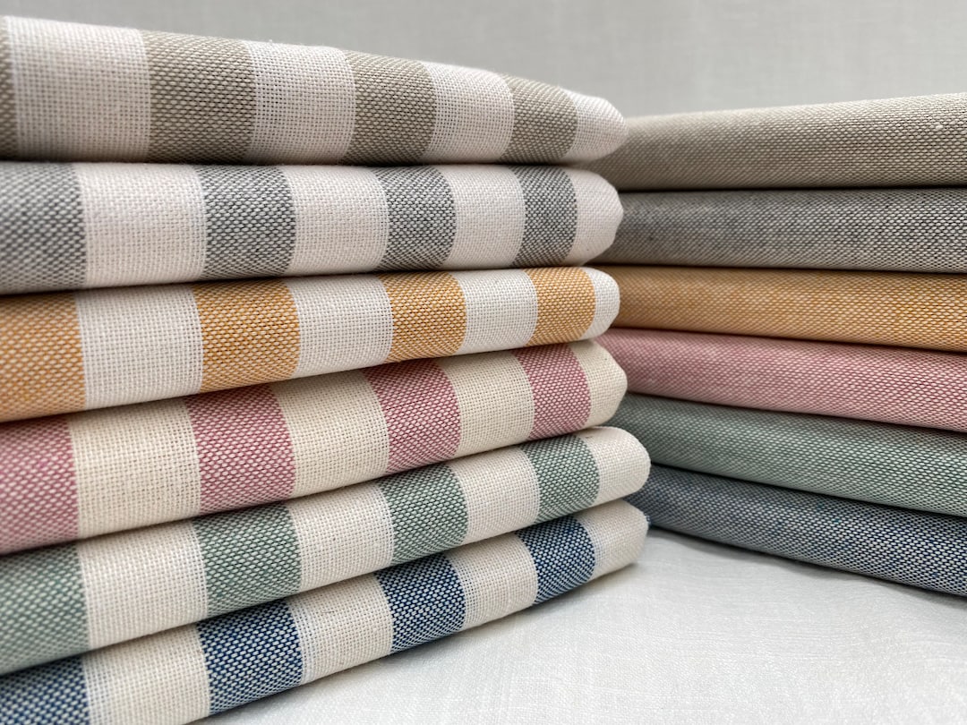 Linen Look White STRIPES Culla Fabric Furnishing Curtain Upholstery ...