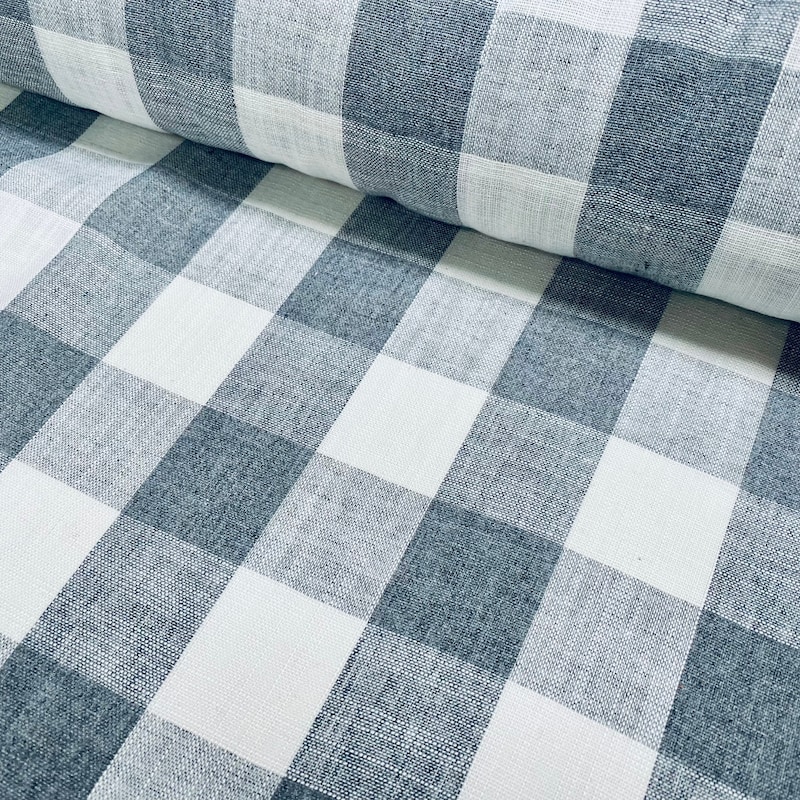 Grey Blue Checked Fabric - Etsy UK