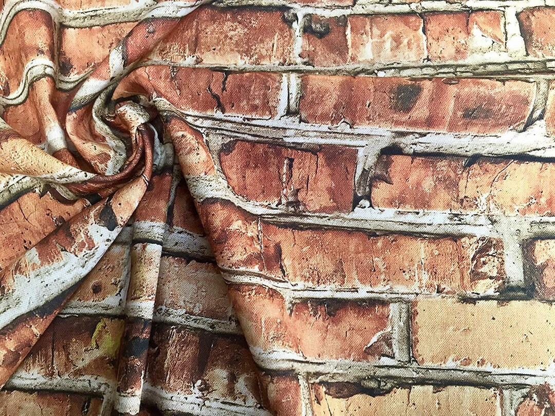 Digi Brick Wall Effect Cotton Fabric Red Bricks Stone Wall Print Cloth ...