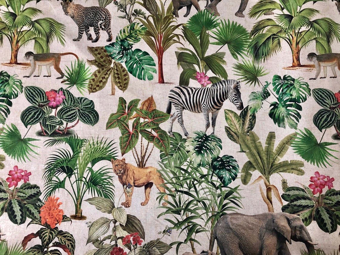 Safari Zoo African Animal Digital Print Fabric Tropical Jungle | Etsy
