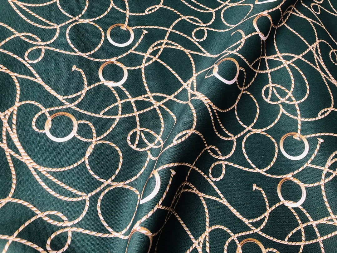 Dark Green Golden Chain Fabric for Curtains Upholstery Dressmaking ...