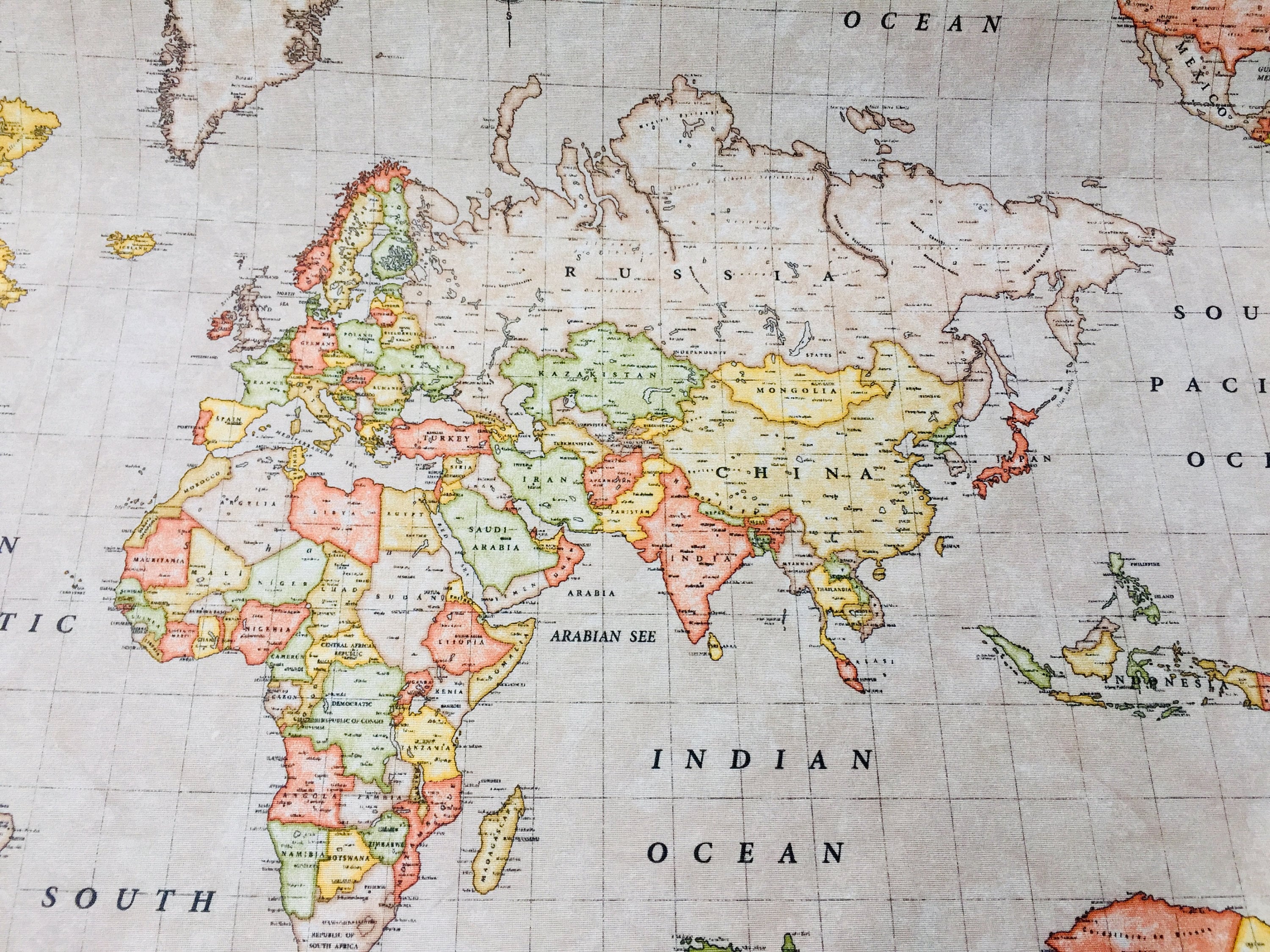 BEIGE WORLD MAP 3 Designer Curtain Upholstery Cotton Fabric - Etsy