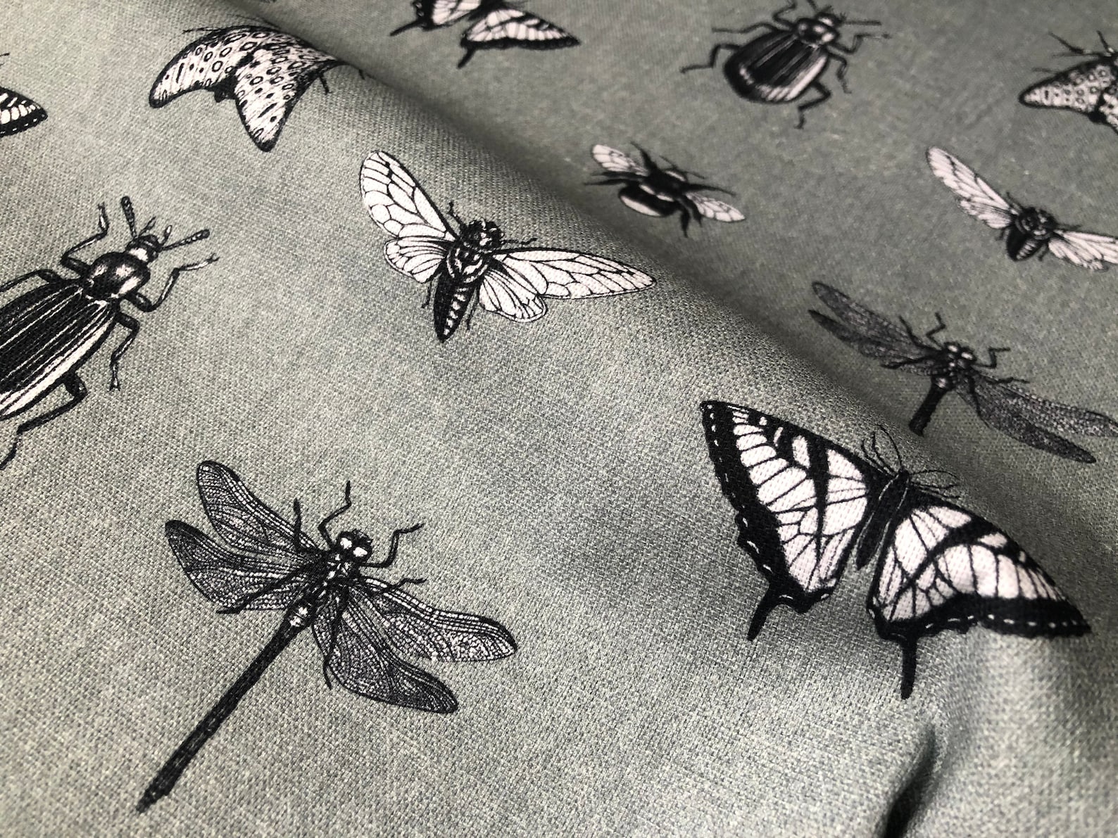 Grey Bugs & Insects Fabric for Curtains Upholstery Dressmaking - Etsy UK