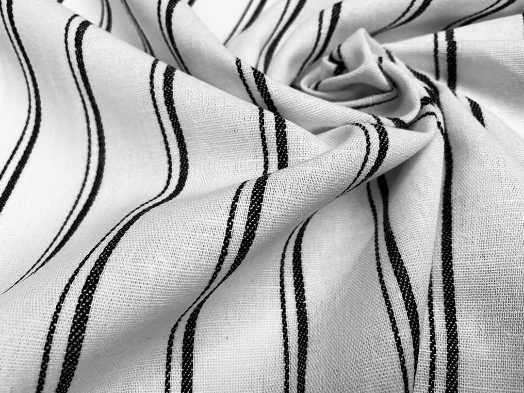Silky Linen Blend Marine Stripe Fabric Light Striped Material Home ...