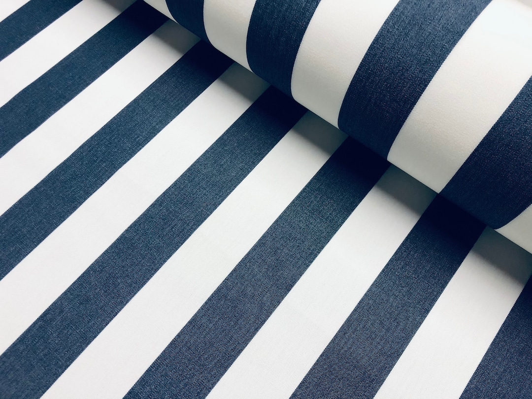 Navy Blue & White Striped DRALON Outdoor Fabric Acrylic Teflon ...