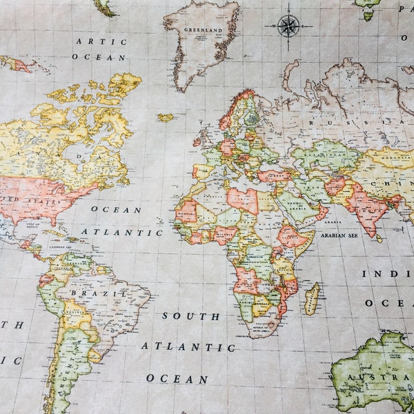World Map Fabric - Etsy