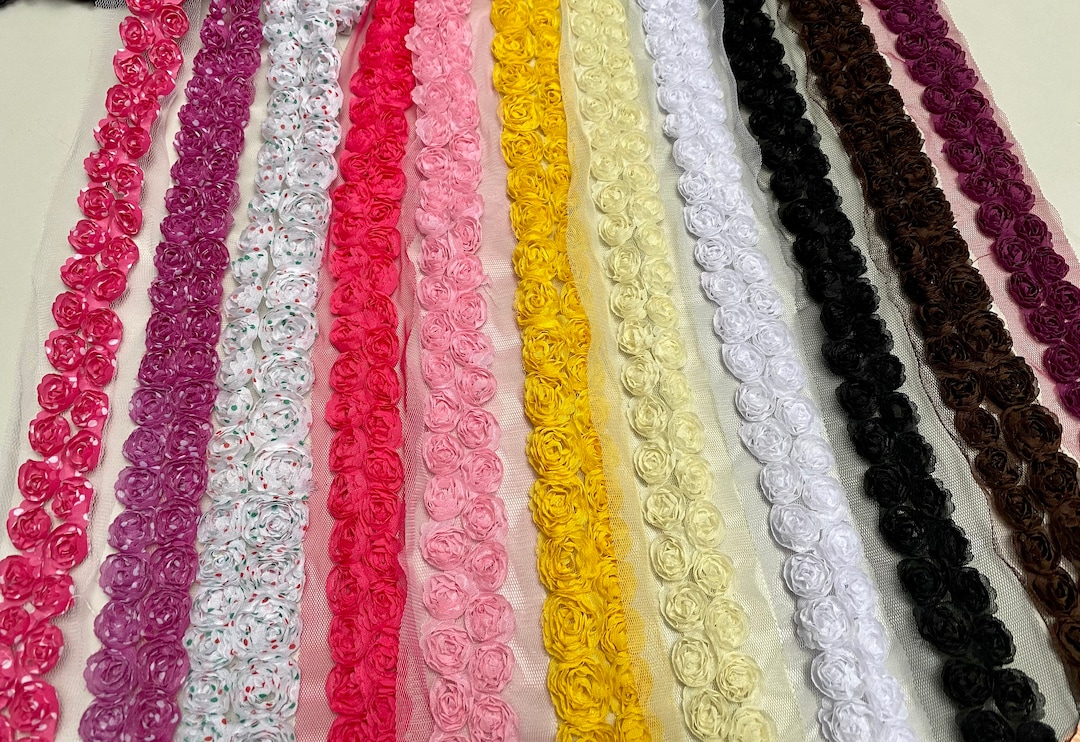 Rose Flower Lace Fabric Trim - Bridal Flowers Net Tulle - DOUBLE ROW ...