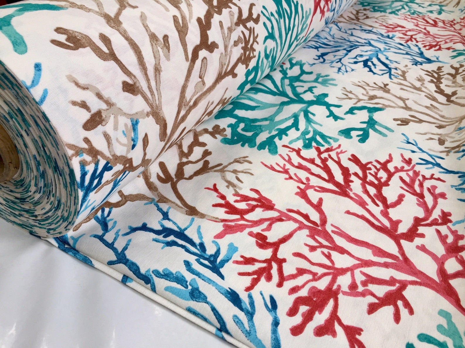 BLUE CORAL REEF Fabric Curtain Upholstery Cotton Material Sea | Etsy