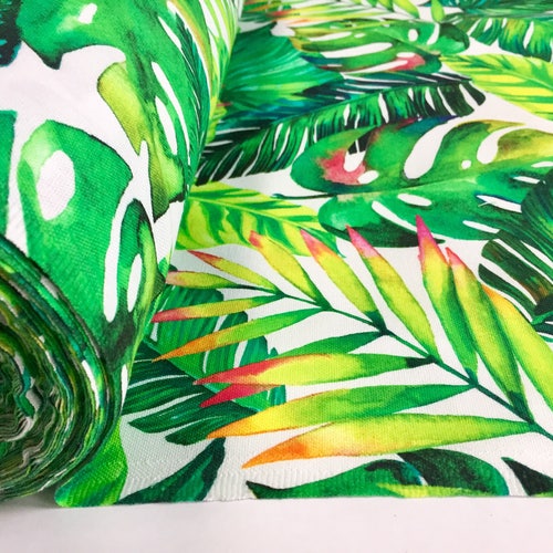 Banana Leaves Tropical Palm Leaf Print Cotton Fabric for | Etsy