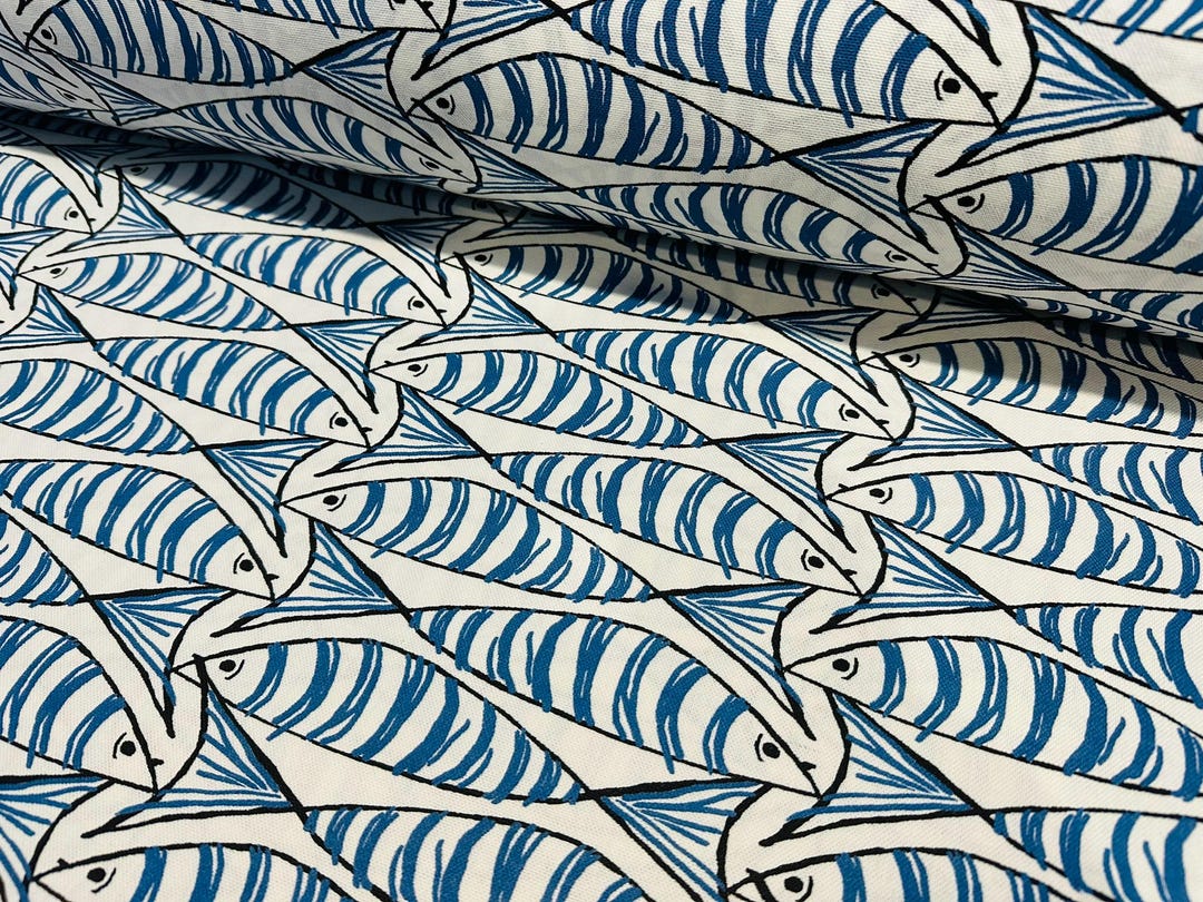 Sprats Blue Sardines Fish Fabric Marine White Digital Print Home Decor ...