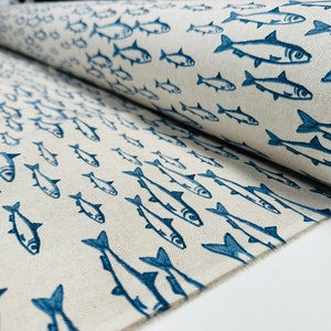 Sardine Fish Fabric Linen Look Marine Print - Curtain Upholstery ...
