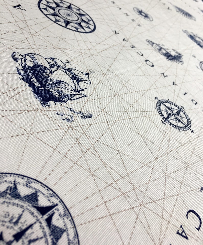 Nautical MARINE MAP Print Fabric Curtains Dress Upholstery - Etsy