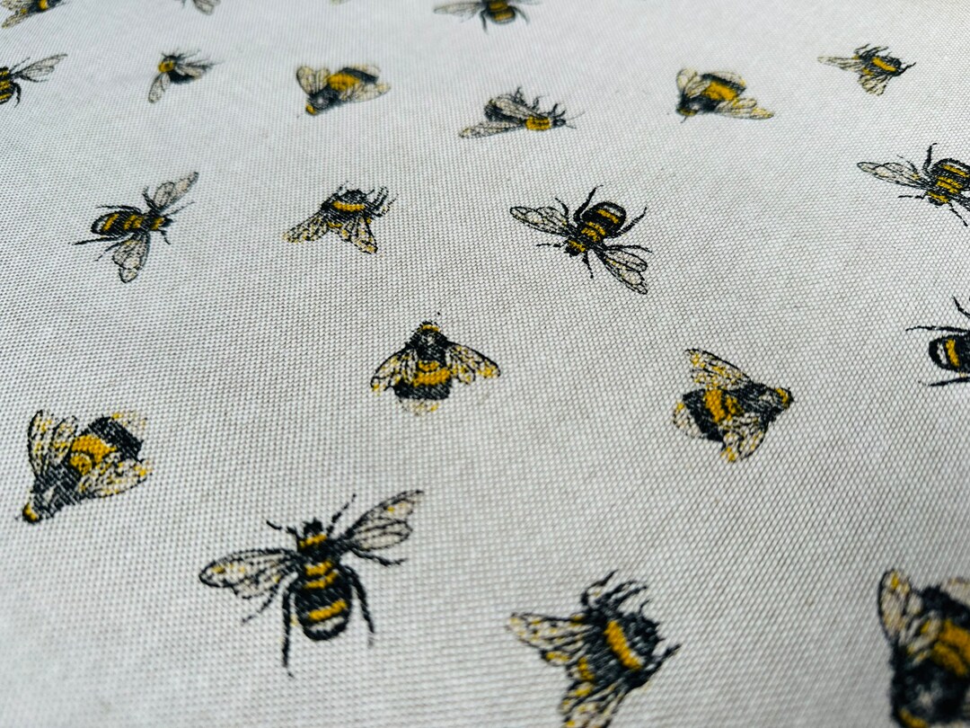 Bumblebee Print Fabric Bee Insects Linen Look Curtain Material for ...