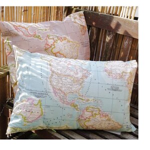 WORLD MAP 2 Designer Cotton Fabric Material Retro Map Canvas Curtain ...
