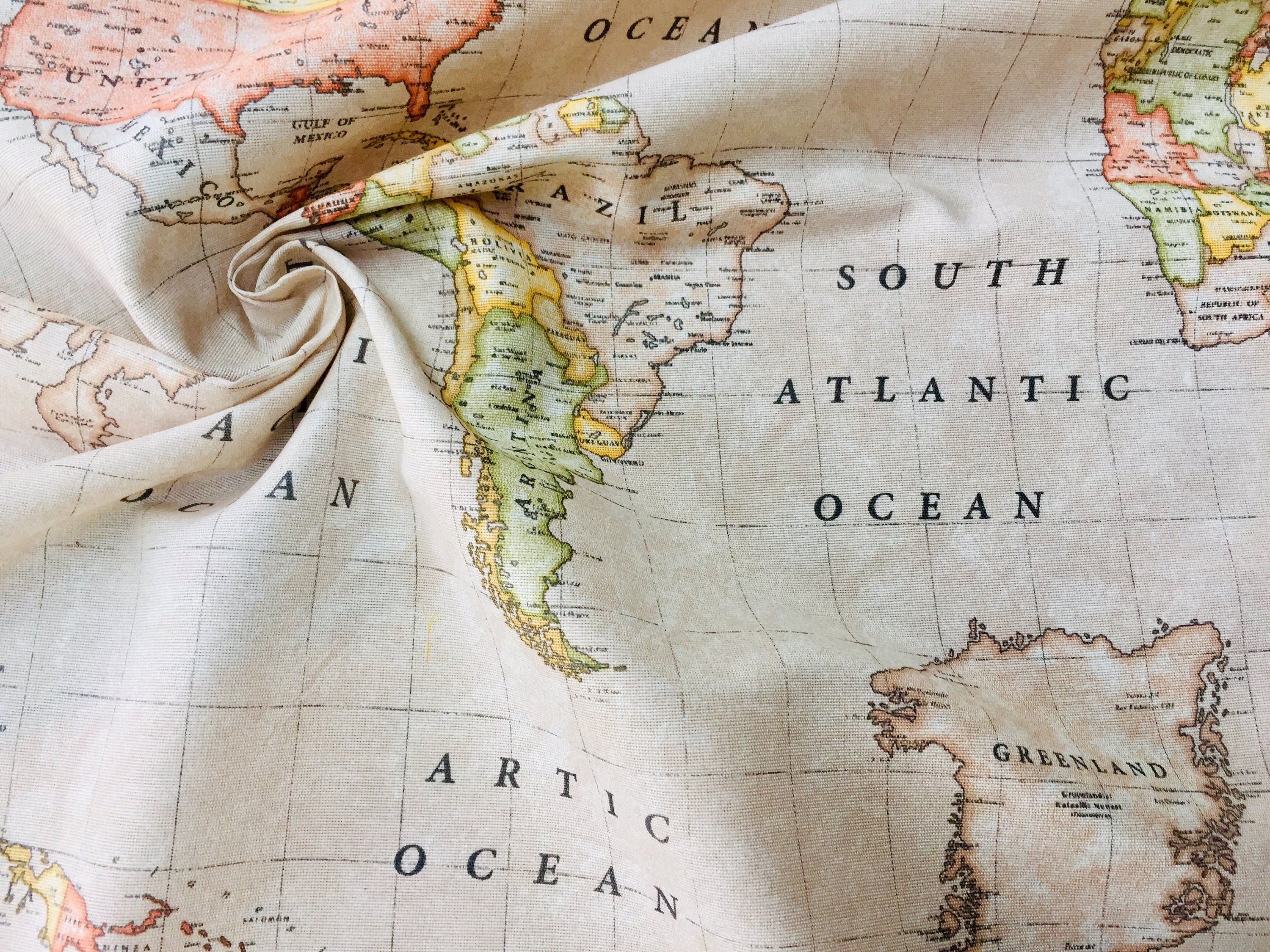 BEIGE WORLD MAP 3 Designer Curtain Upholstery Cotton Fabric Material ...