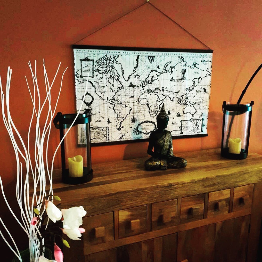 World Map Fabric Poster, Map of the World Linen Textile Tapestry - Wall ...