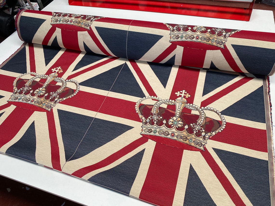 UK CROWN Union Jack Flag Retro Linen Look Heavy Jacquard - Etsy