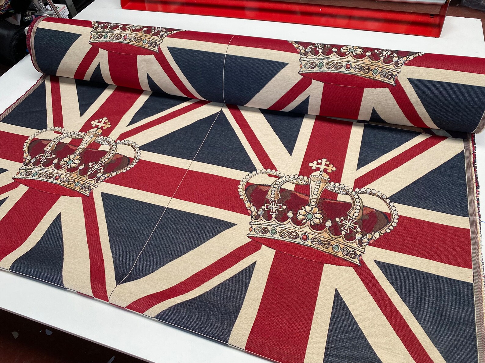 UK CROWN Union Jack Flag Retro Linen Look Heavy Jacquard - Etsy