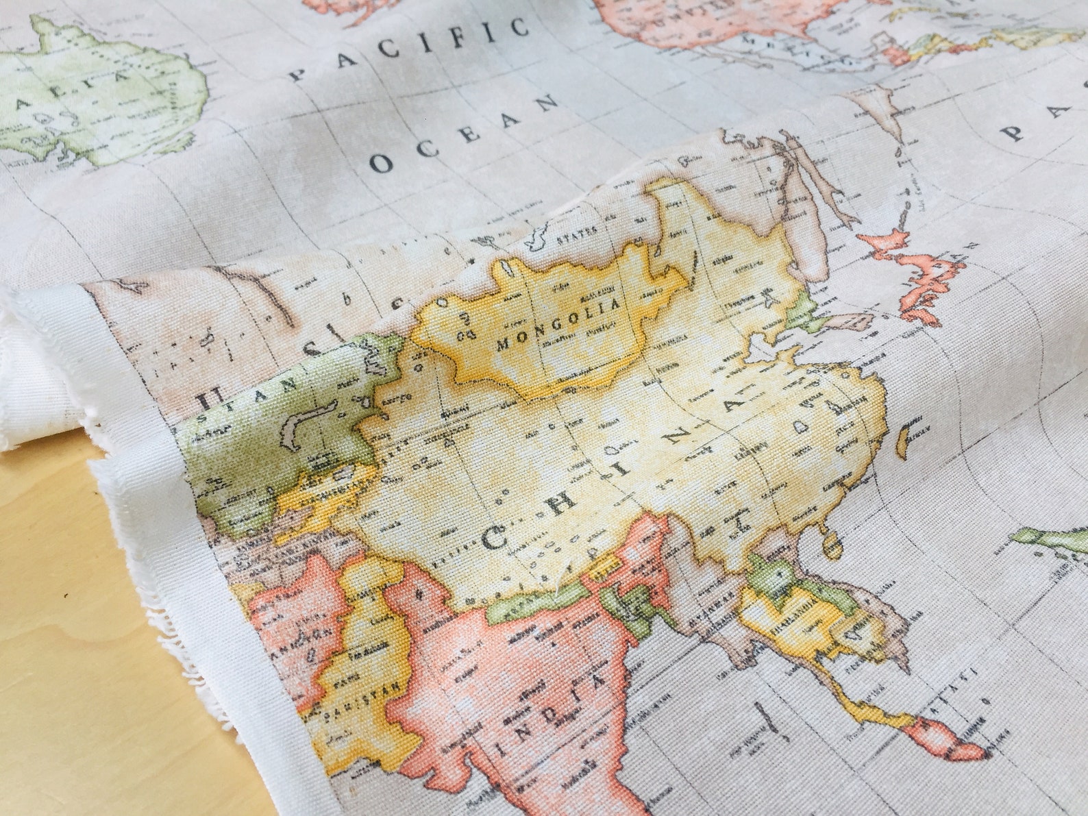 BEIGE WORLD MAP 3 Designer Curtain Upholstery Cotton Fabric - Etsy