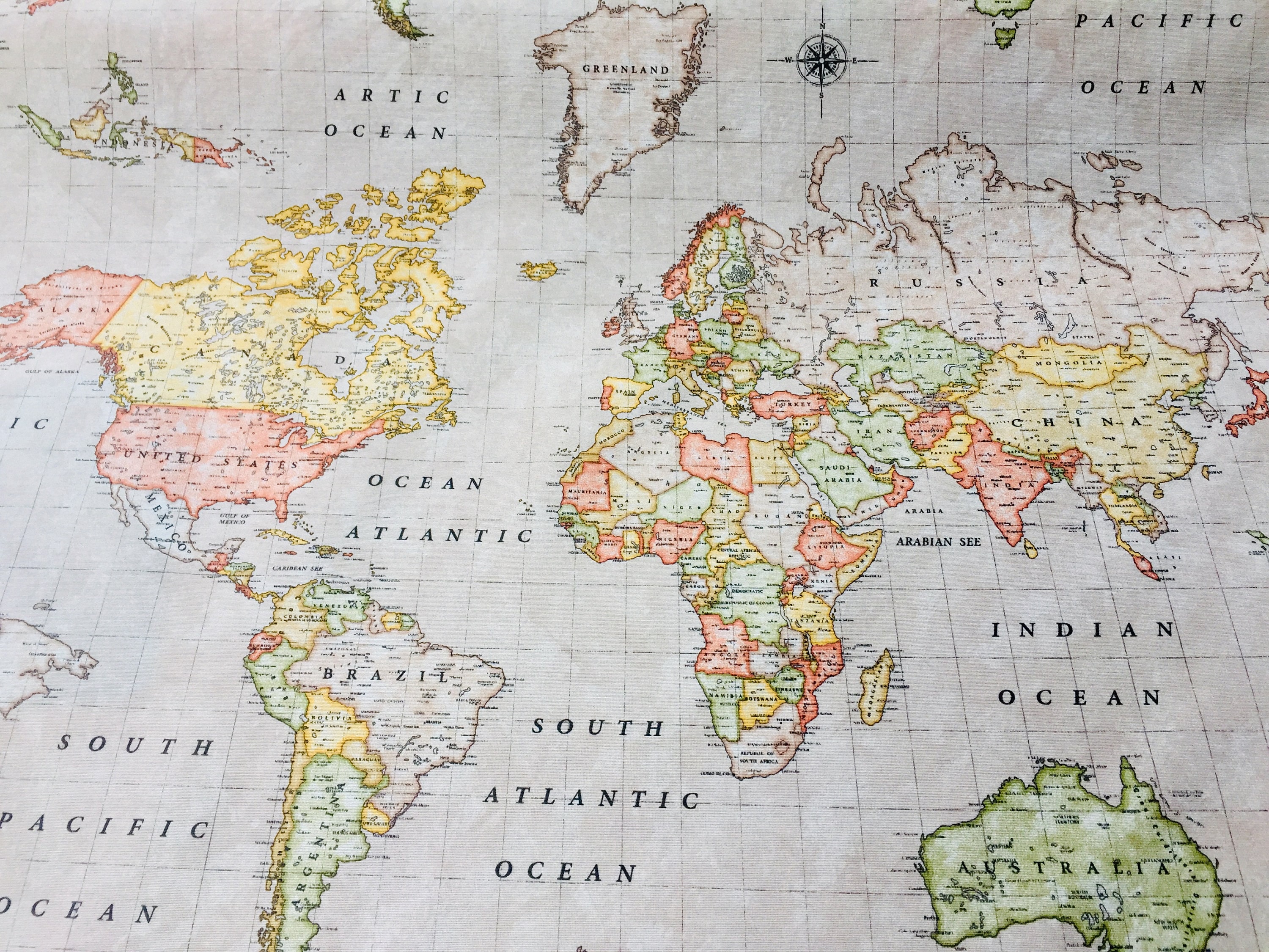 BEIGE WORLD MAP 3 Designer Curtain Upholstery Cotton Fabric - Etsy