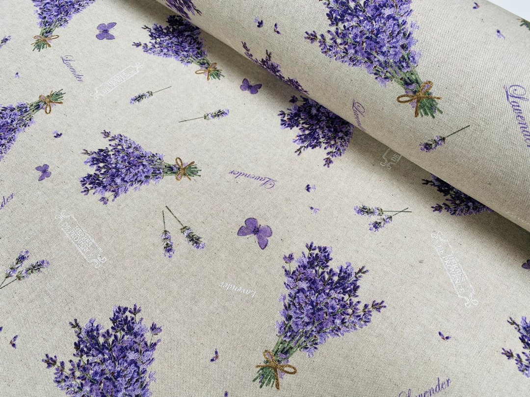 Lavender Lilac Butterfly LINEN LOOK Print Fabric Floral Curtains, Home ...