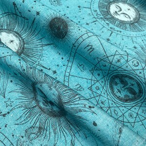 Zodiac Print Fabric Sky Stars Galaxy Space Astrology Horoscope Sun Moon ...