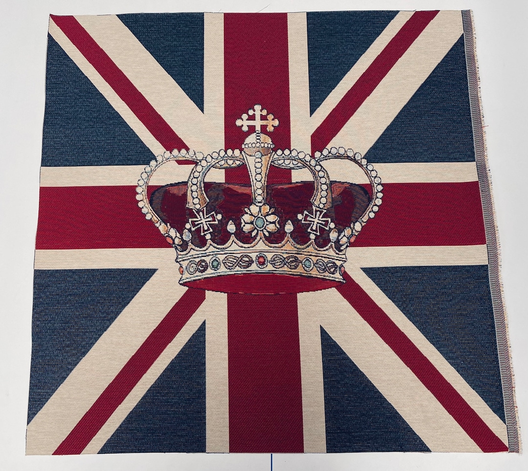 UK CROWN Union Jack Flag Retro Linen Look Heavy Jacquard Gobelin ...