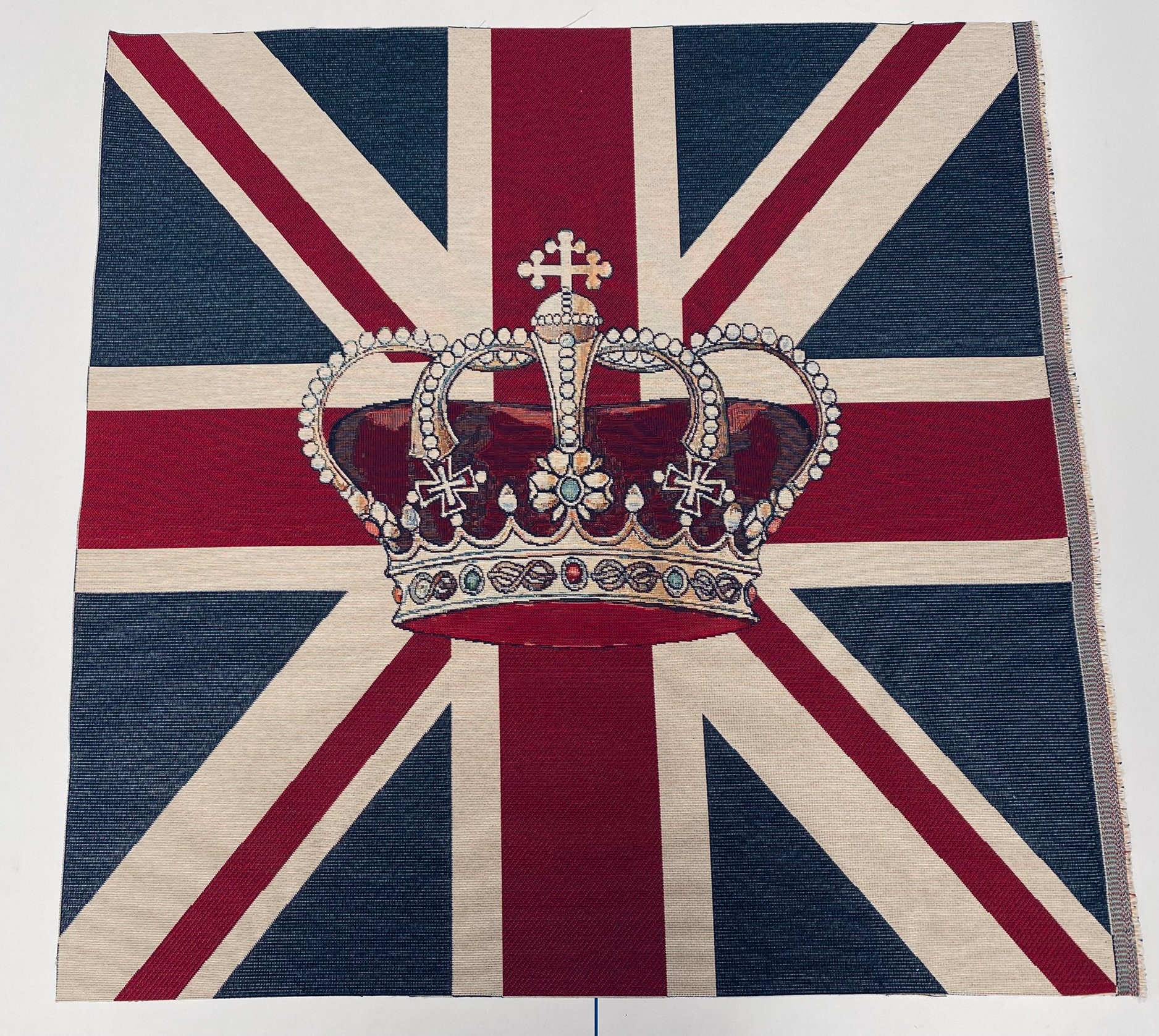 UK CROWN Union Jack Flag Retro Linen Look Heavy Jacquard - Etsy UK