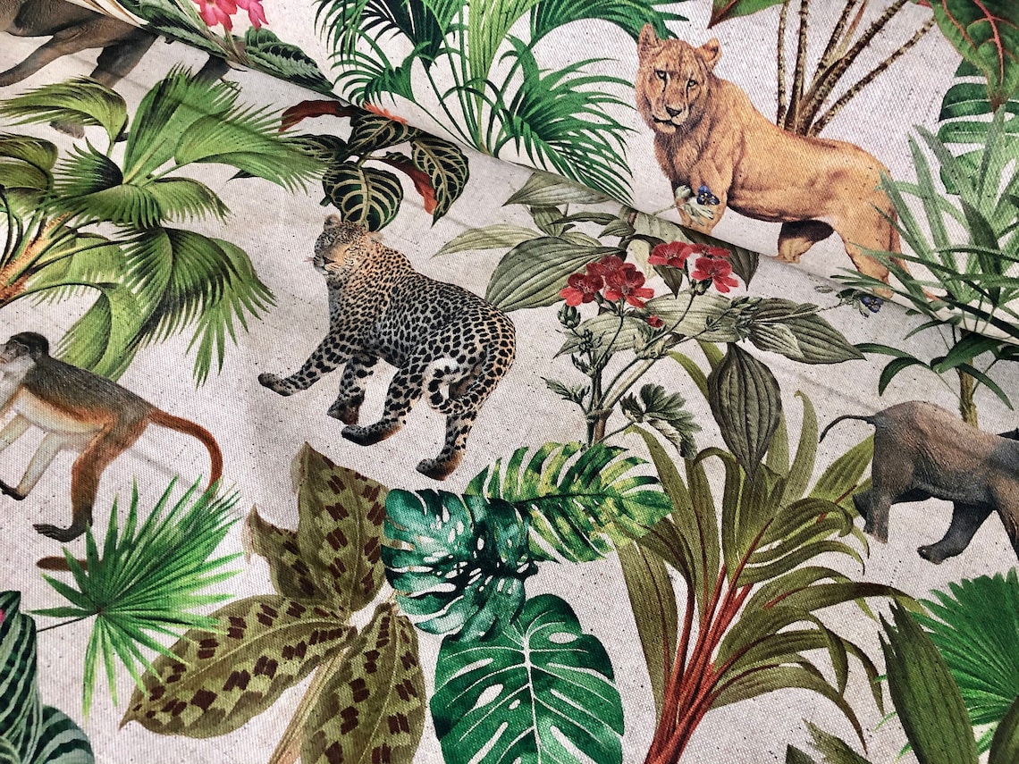 Safari Zoo African Animal Digital Print Fabric Tropical Jungle - Etsy UK