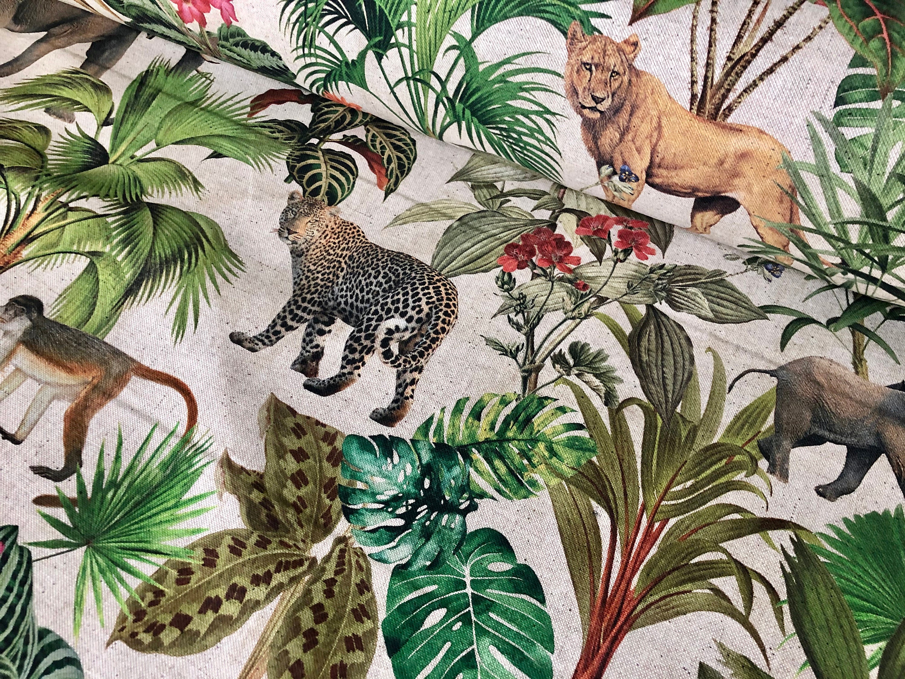 Safari Zoo African Animal Digital Print Fabric Tropical Jungle Palm ...