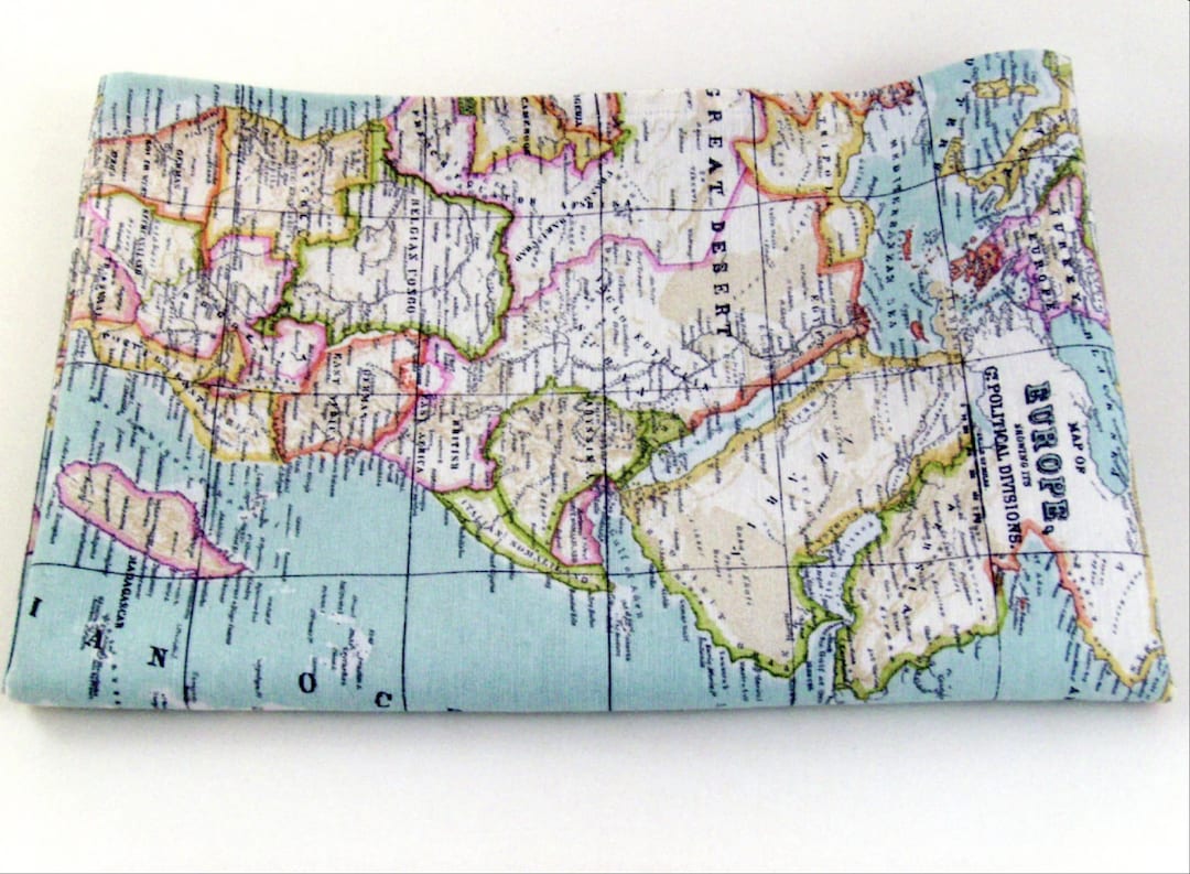 WORLD MAP 2 Designer Curtain Upholstery Cotton Fabric Material -55 ...
